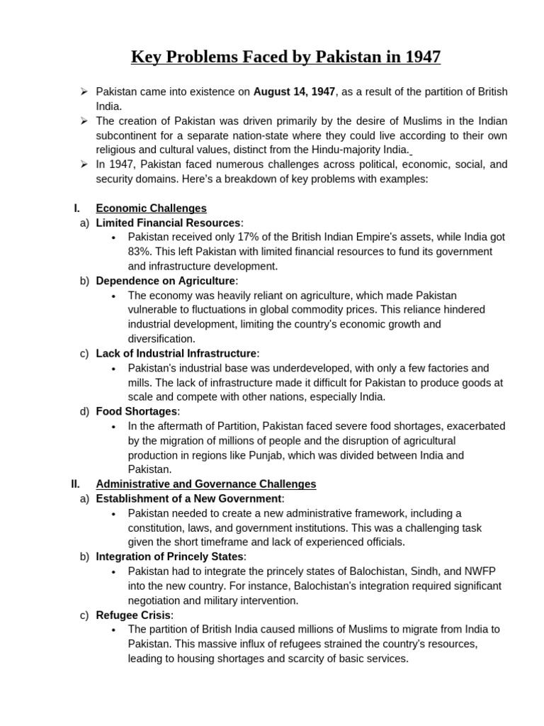 Lect 9 Key Problems Faced by Pakistan in 1947 | PDF | Pakistan ...