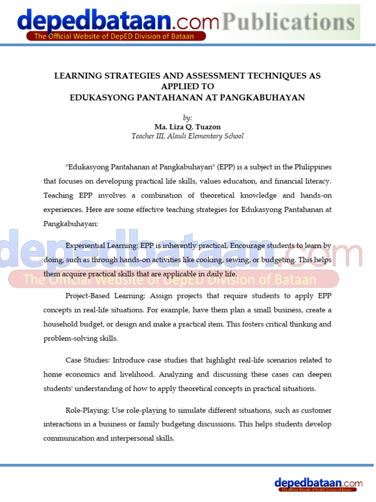 EPP Learning Strategies and Assessments | PDF | Educational Assessment ...
