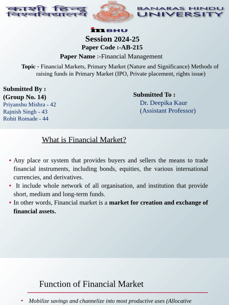 FM PPT Group 14 | PDF | Financial Markets | Securities (Finance)