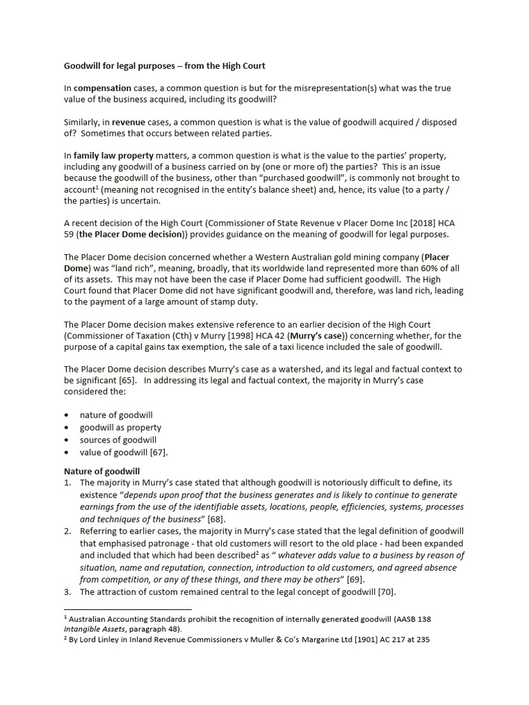 Legal Insights on Goodwill Valuation | PDF | Goodwill (Accounting) | Taxes