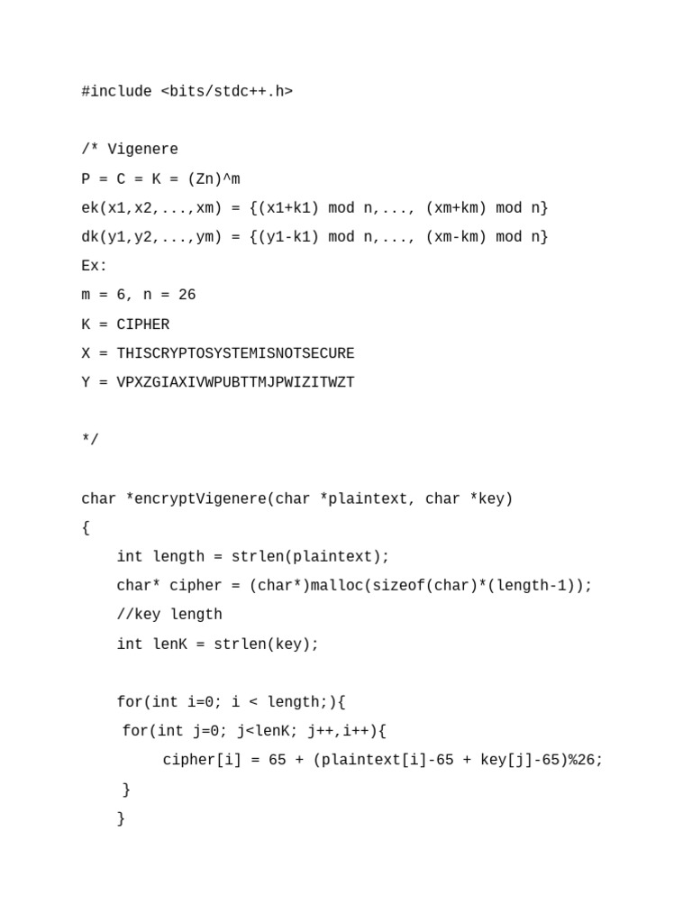 Vigenere Cipher Encryption Example | PDF