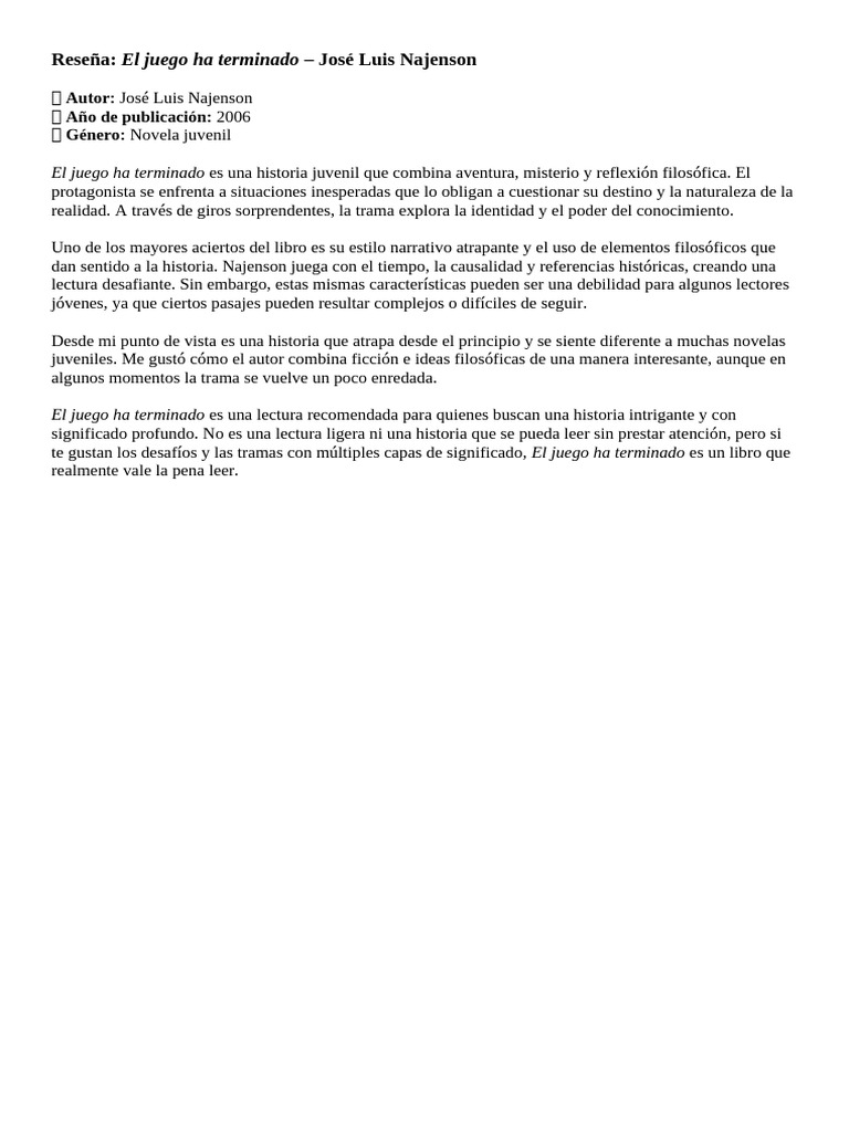 Reseña de "El juego ha terminado" | PDF