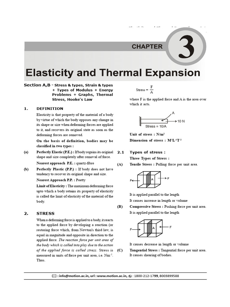 Elasticity&ThermalExpansion-Theory JEE @Motion Lectures | PDF | Elasticity (Physics) | Stress ...
