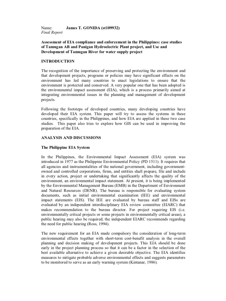 Philippine EIA System - Final Na Gyud2 | PDF | Environmental Impact Assessment | Geographic ...