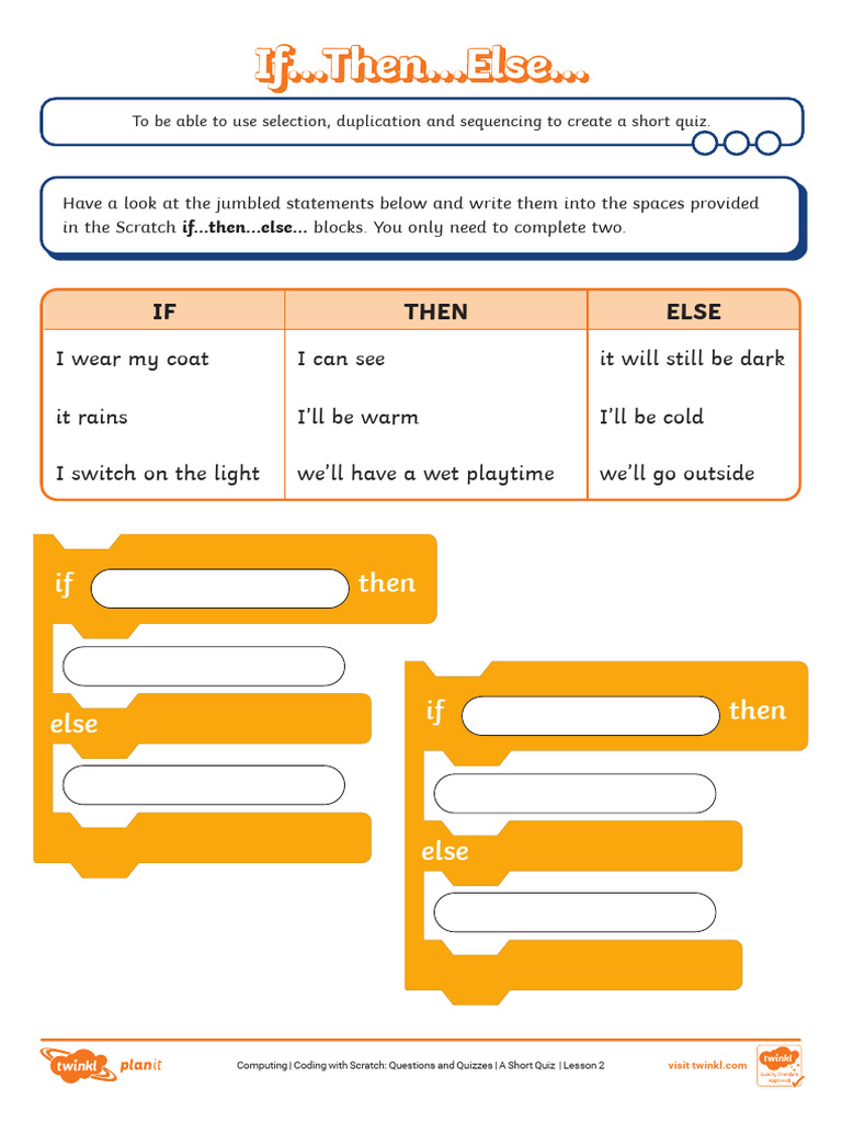If-Then-Else Activity Sheet-1-2 | PDF | Quiz Games