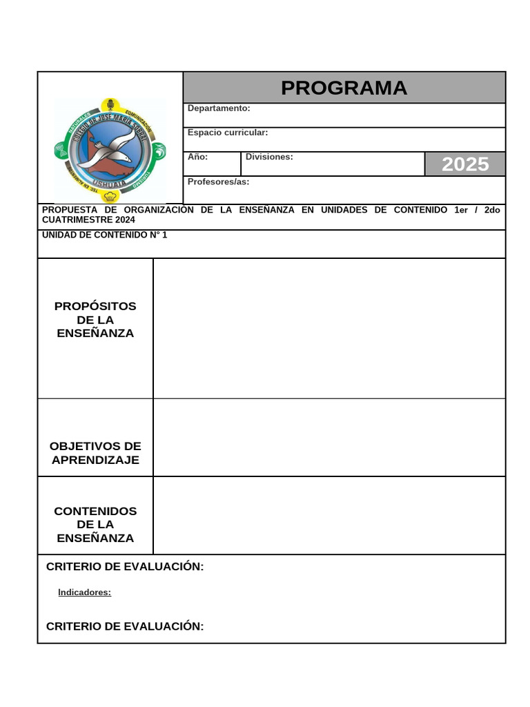 Plantilla PROGRAMA - Ciclo Lectivo 2025 | PDF