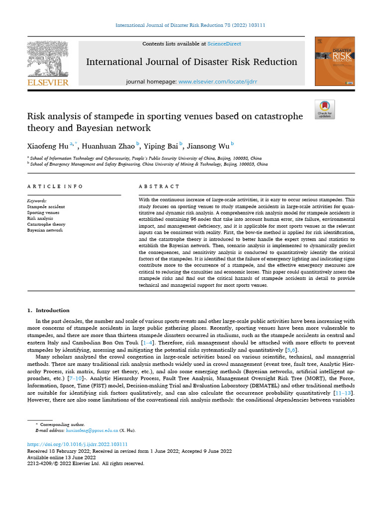 Risk Analysis of Stampede in Sporting Venues Based On Catastrophe ...