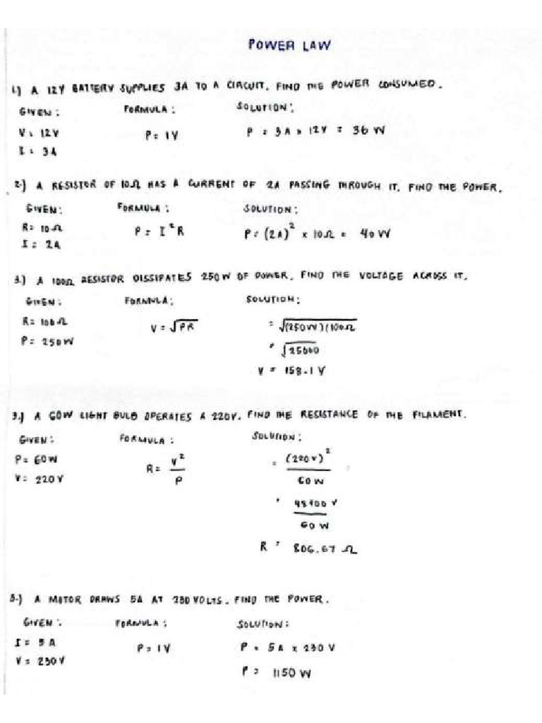Power Law Practice Problems | PDF