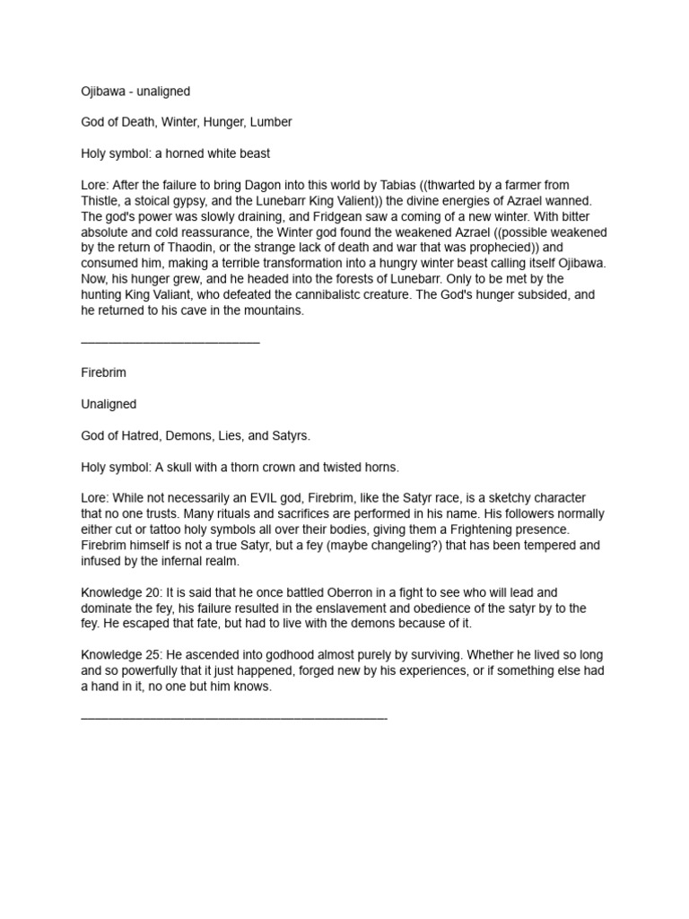 A new dark pantheon for DnD.rtf | PDF | Religious Belief And Doctrine