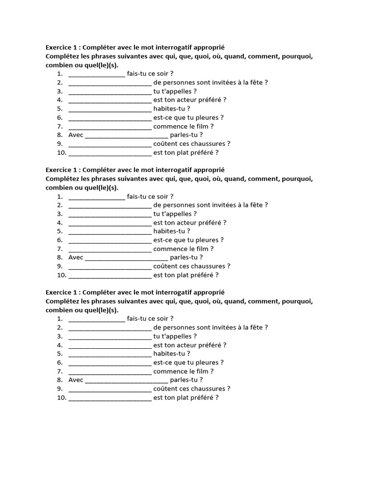 Exercices sur les mots interrogatifs | PDF | Échecs | Théorie (échecs)