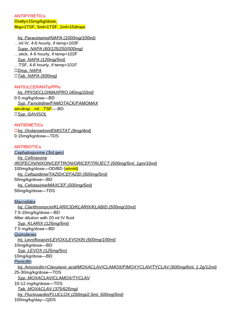 Pediatric Medication Dosage Guide | PDF | Medical Treatments | Pharmacology