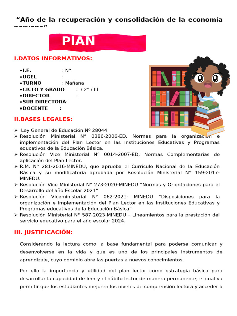 Plan Lector 2° Grado 2025 | PDF | Maestros | Comprensión lectora