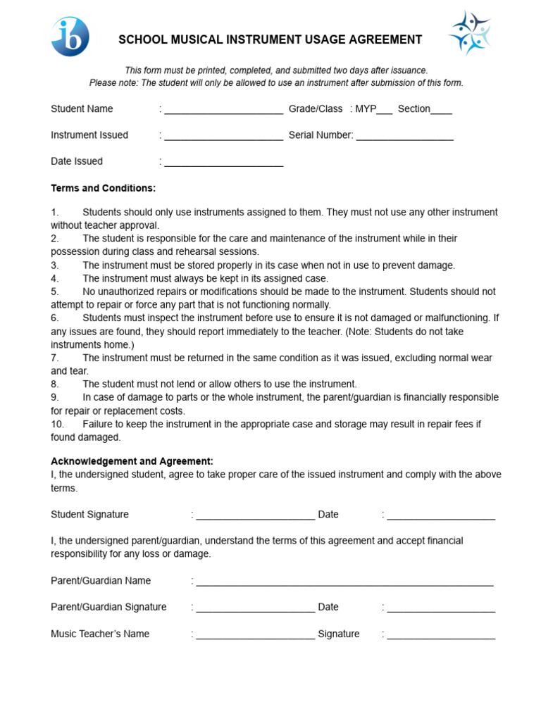 School Instrument Usage Agreement | PDF