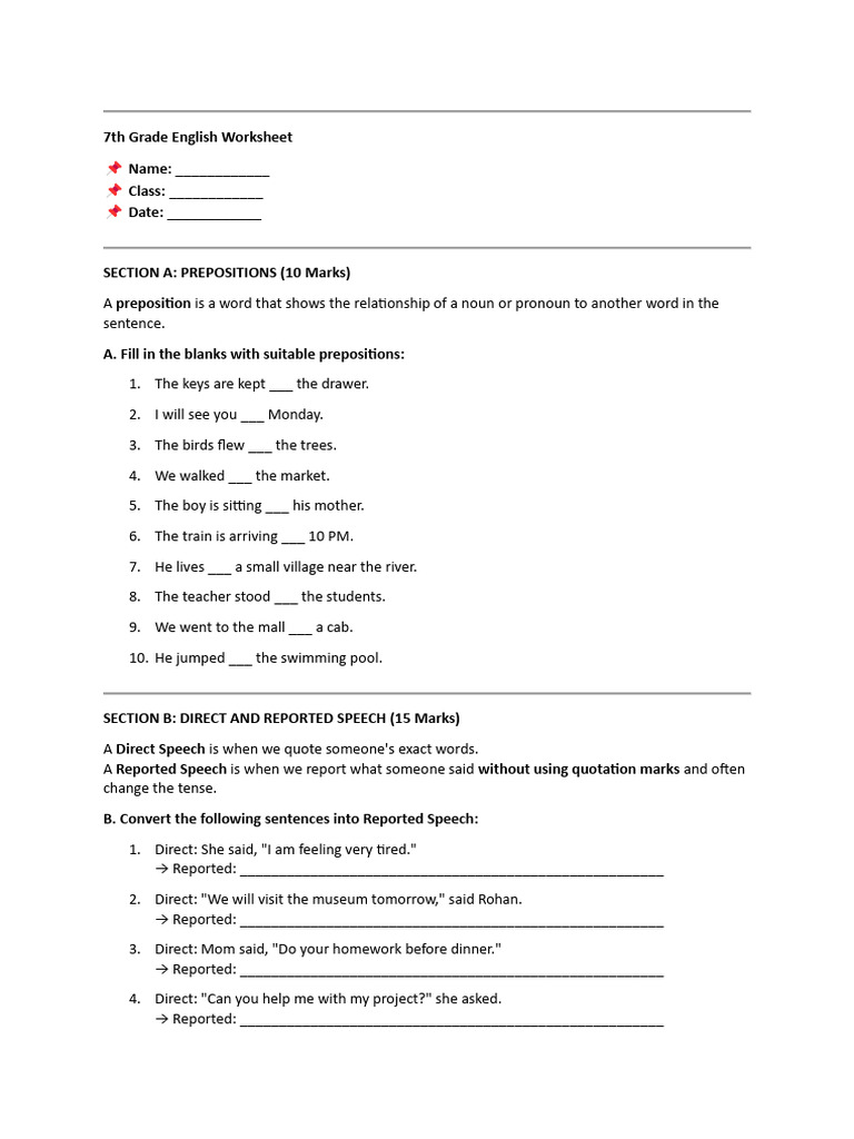 7th Grade English Worksheet | PDF | Idiom | Linguistic Morphology