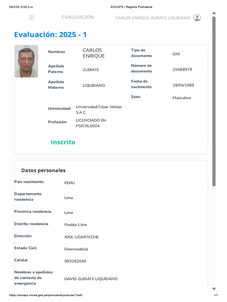 ENCAPS - Registro Postulante | PDF