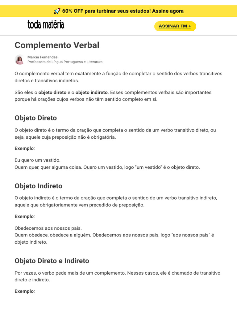 Entenda o Complemento Verbal em Português | PDF | Objeto (gramática) | Linguística