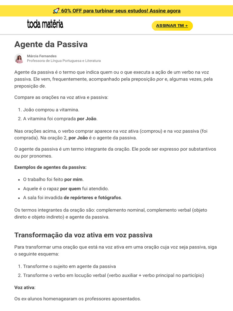 4.3. Agente Da Passiva - Toda Matéria | PDF | Assunto (gramática ...
