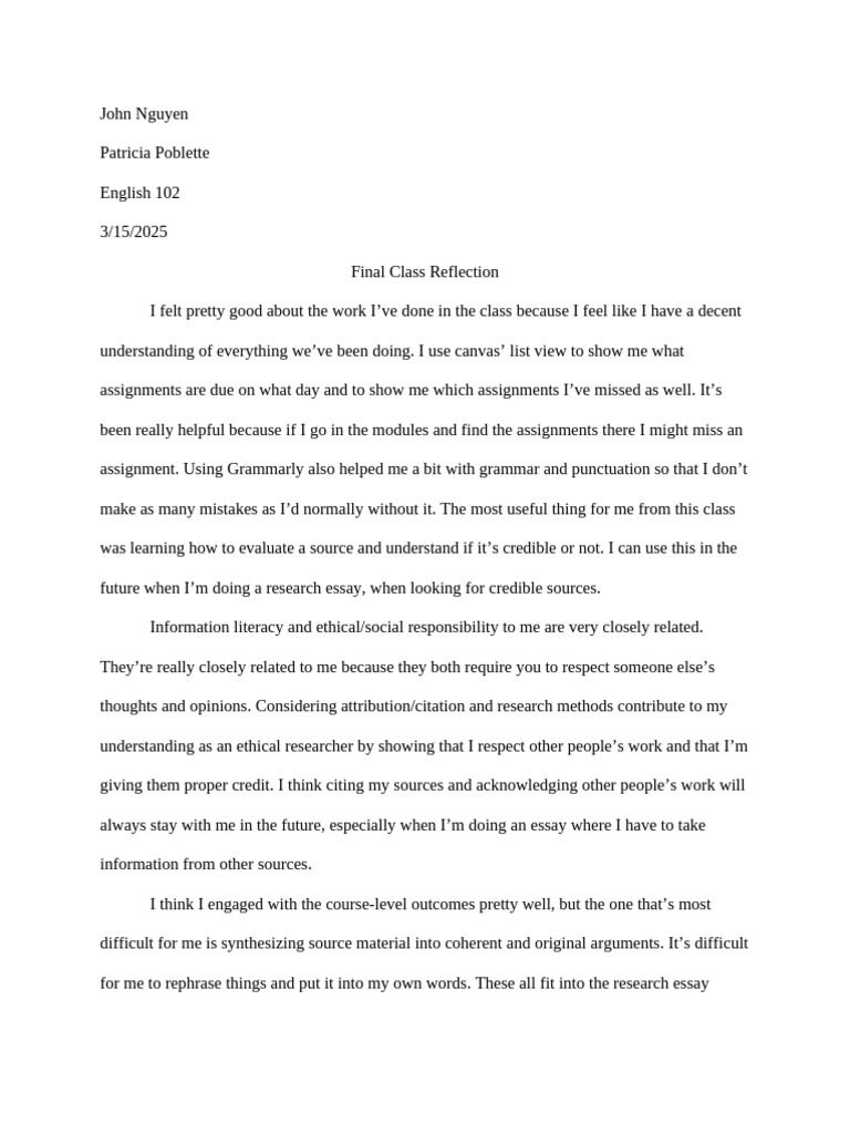 Final Class Reflection | PDF