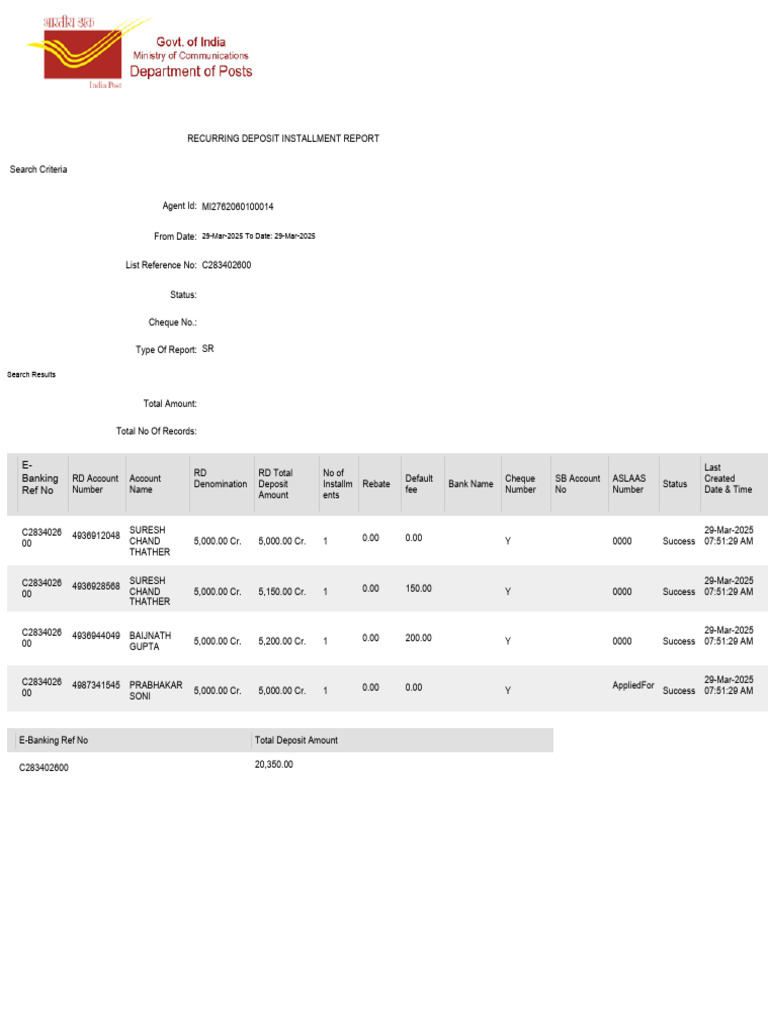 Recurring Deposit Installment Summary | PDF | Financial Services | Banking