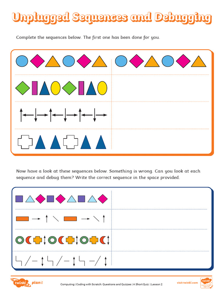 Unplugged Sequences and Debugging Activity Sheet | PDF