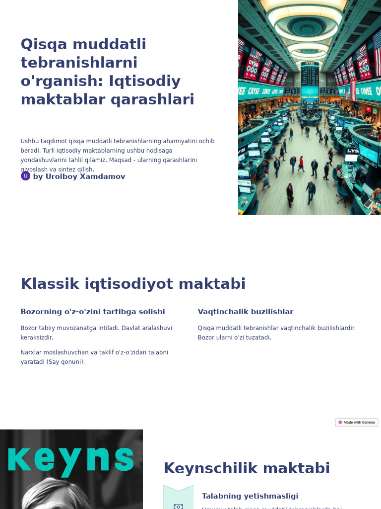 Qisqa Muddatli Tebranishlarni Organish Iqtisodiy Maktablar Qarashlari | PDF