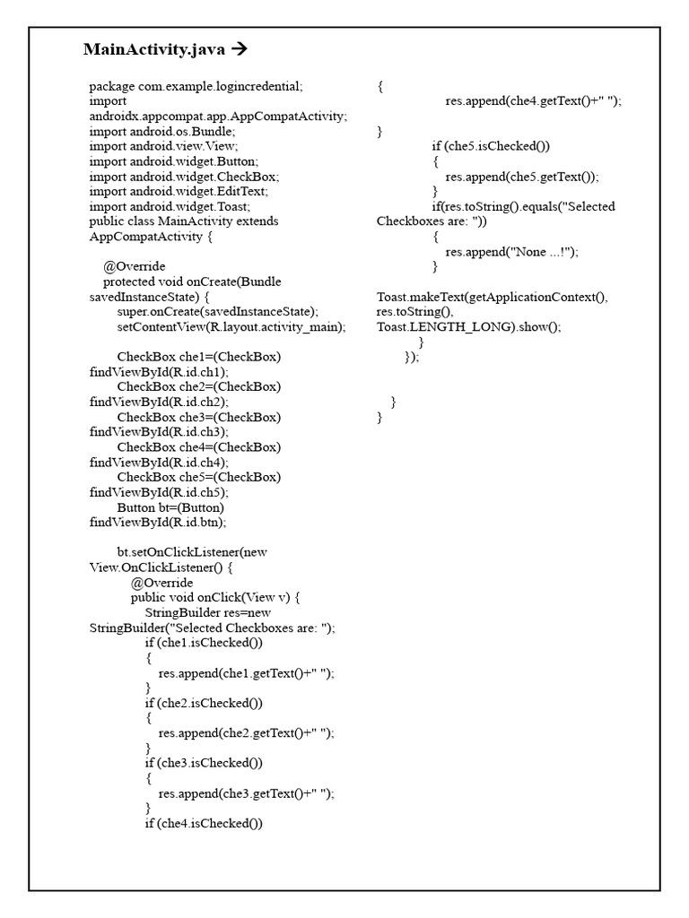 Android Checkbox Selection Example | PDF