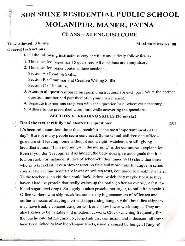 Class - XI English Core | PDF