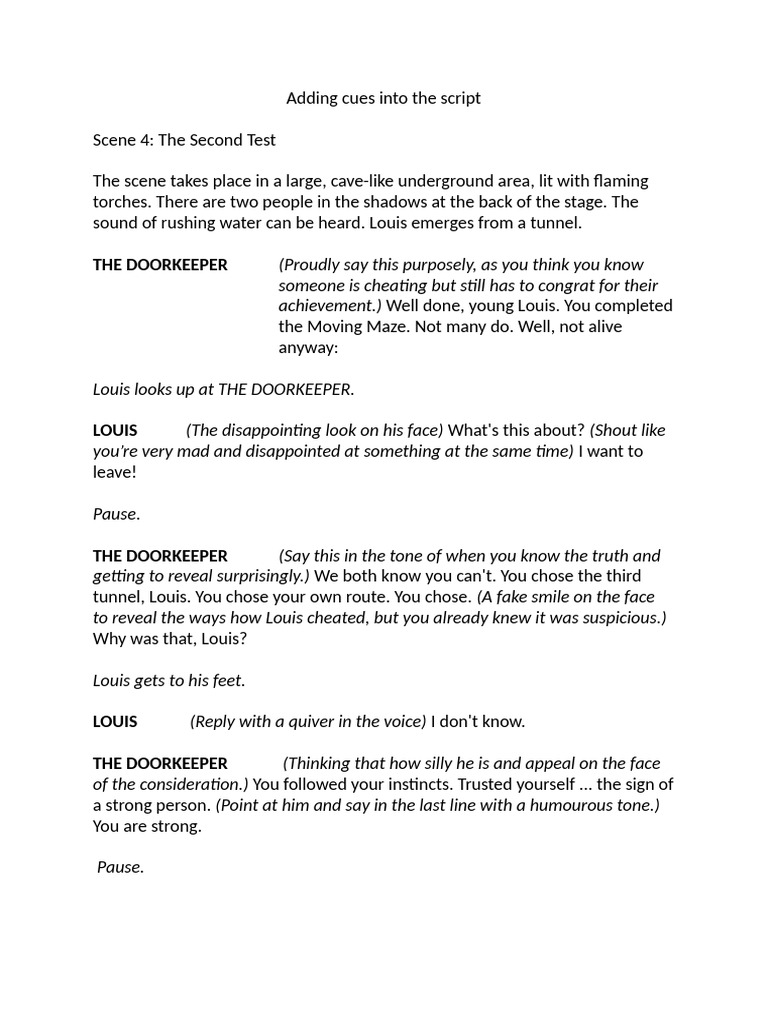 Script Cues for Scene 4: The Test | PDF