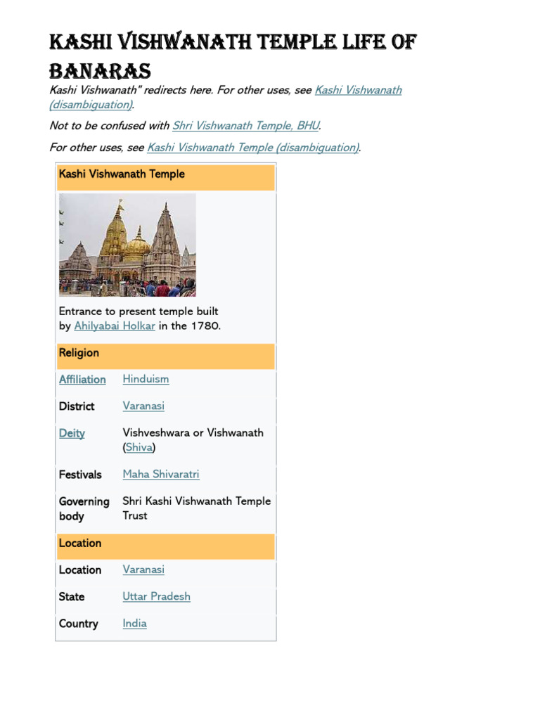 Kashi vishwanath Temple | PDF | Indian Religions