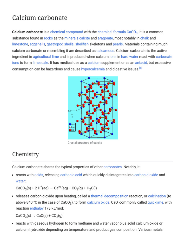 Calcium Carbonate - Wikipedia | PDF | Carbon Dioxide | Calcium