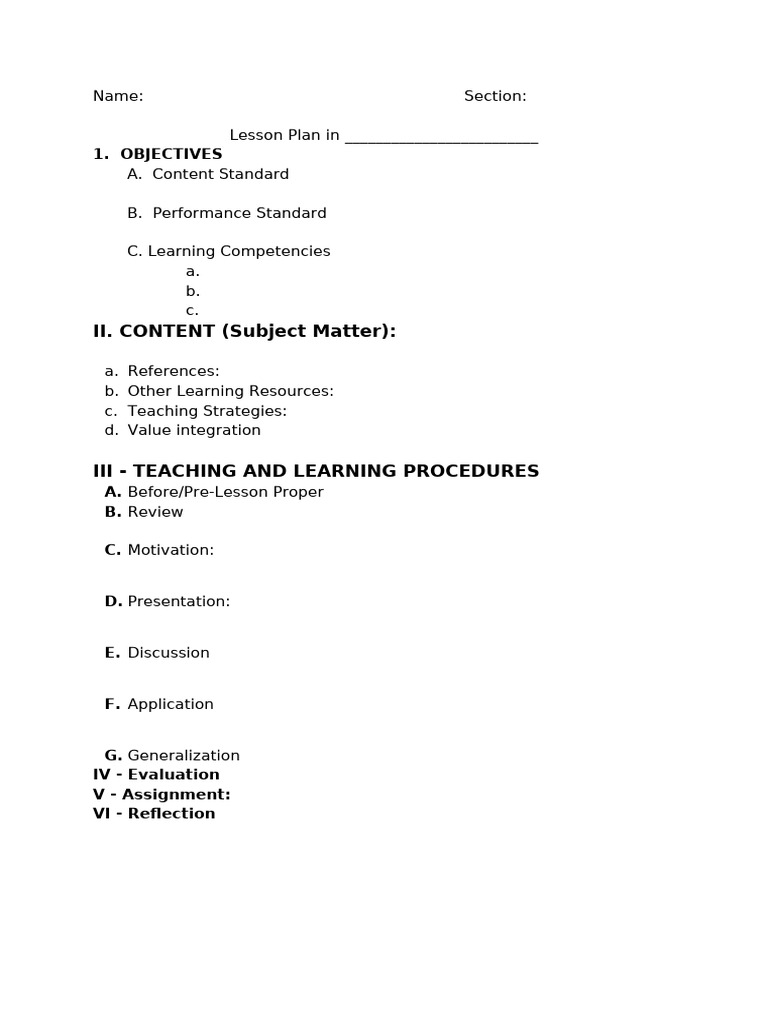 Basic Parts of Lesson Plan | PDF