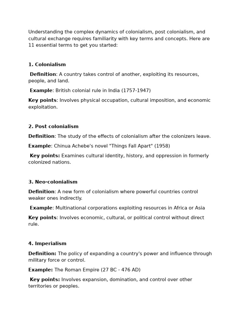Key Terms of Colonial Studies | PDF | Colonialism | Postcolonialism