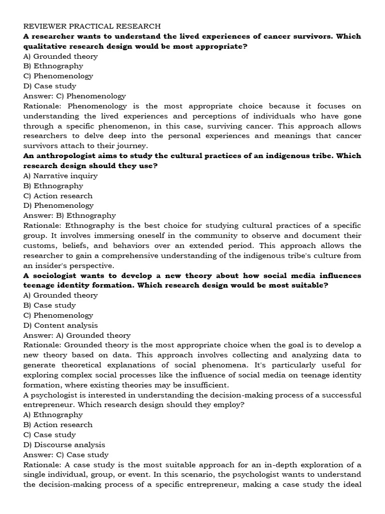 Reviewer Practical Research 4TH Quarter | PDF | Sampling (Statistics) | Experiment