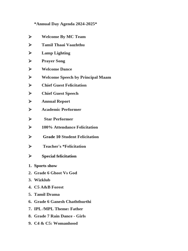 Annual Day Agenda 2024 - 2025 | PDF