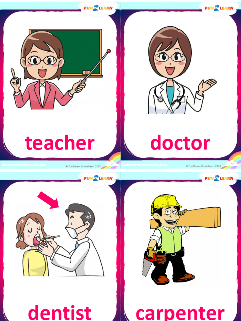 Flashcards Teacher Doctor Dentist Carpenter Pilot f2l English 1 | PDF