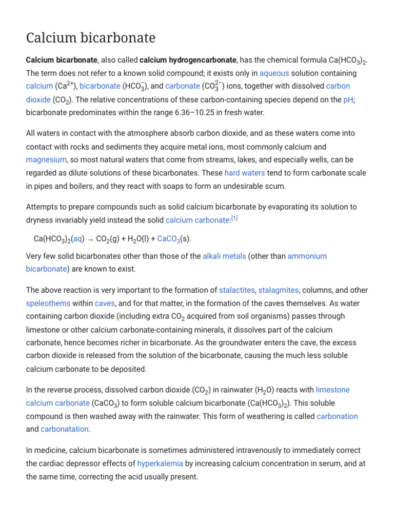 Calcium Bicarbonate - Wikipedia | PDF | Materials | Chemistry