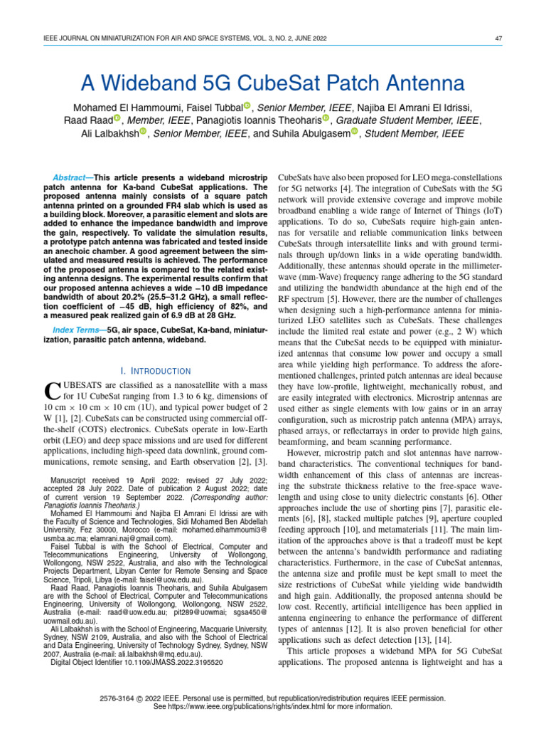 Wideband 5G CubeSat Patch Antenna | PDF | Antenna (Radio) | Bandwidth ...