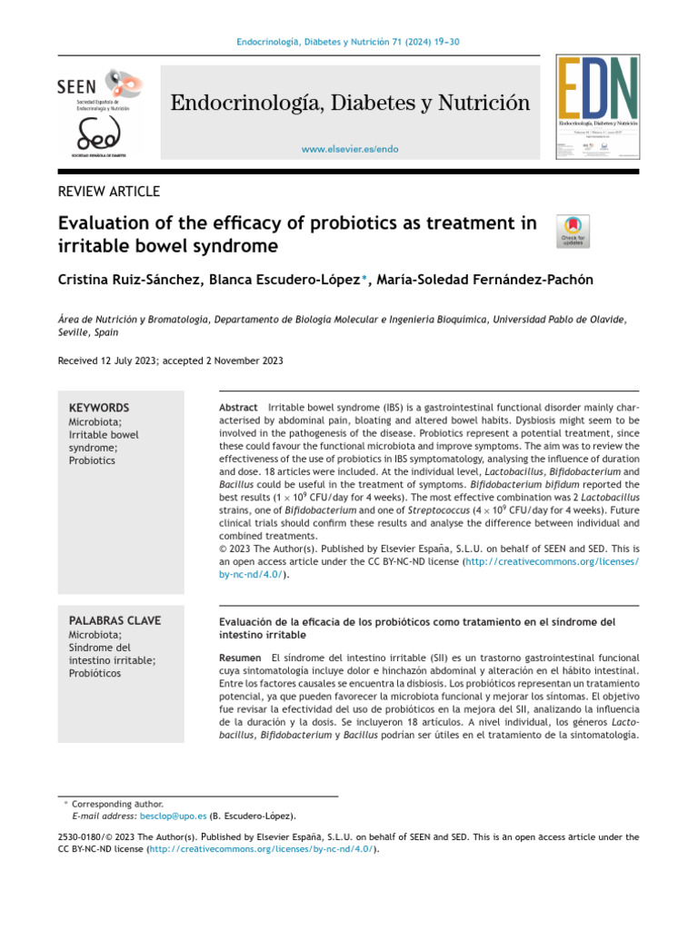 Evaluation of The Efficacy of Probiotics As Treatment in IBS | PDF ...