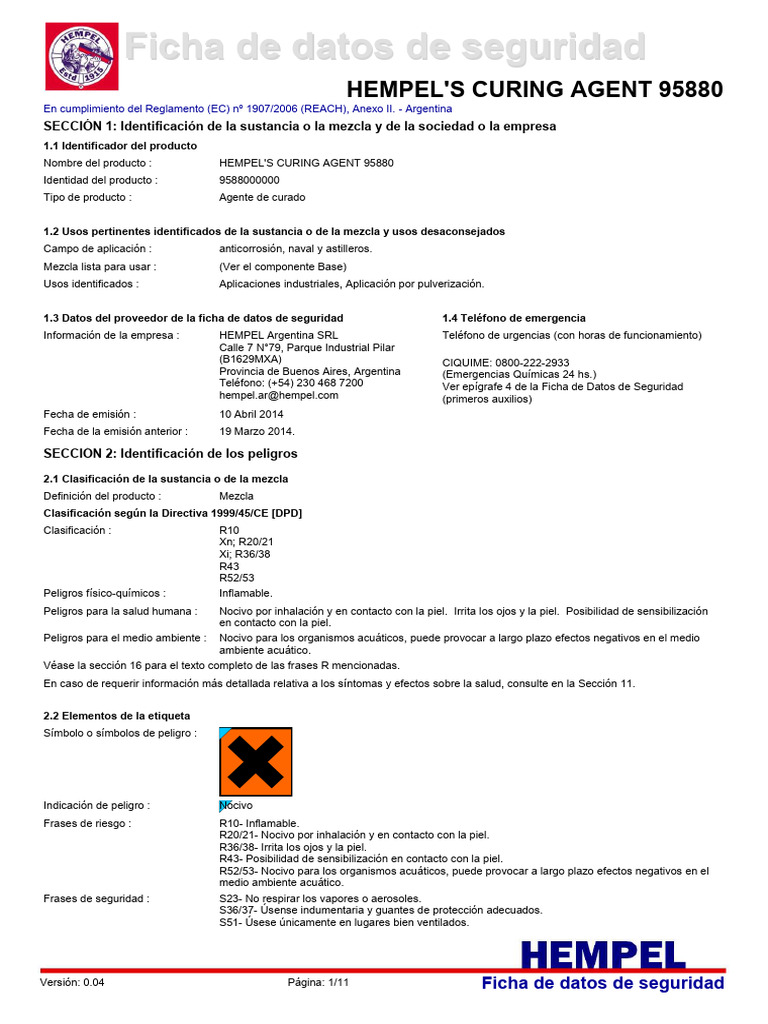 HEMPEL'S CURING AGENT 9588000000 es-ES | PDF | Contaminación | Química