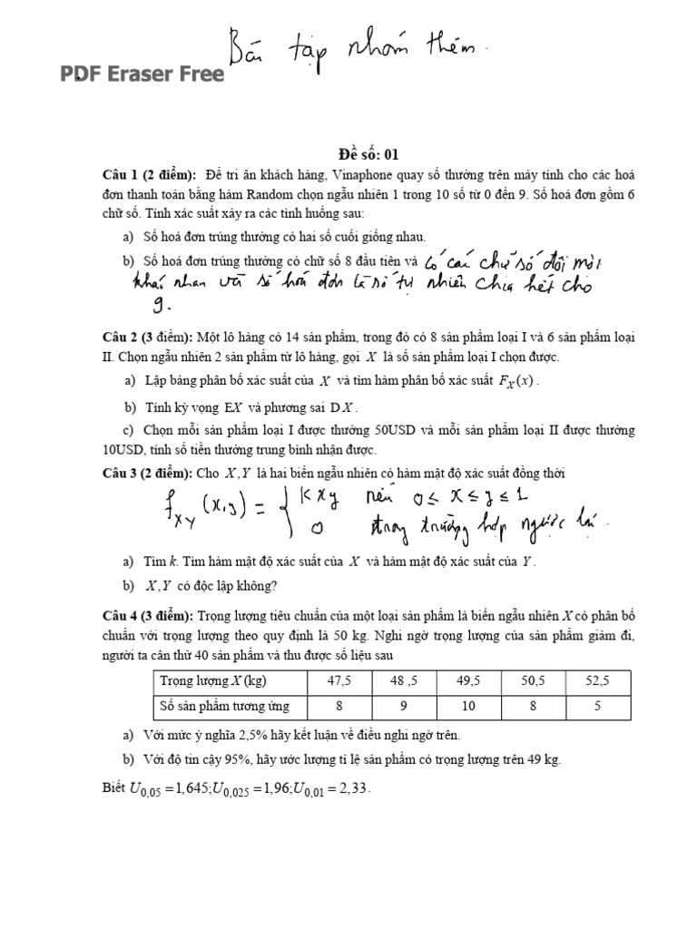 Bai Tap XSTK (Bo Sung) | PDF
