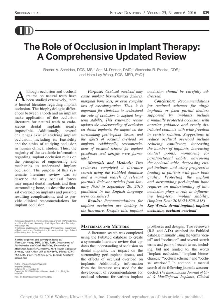 Occlusion's Impact on Dental Implants | PDF | Elasticity (Physics ...