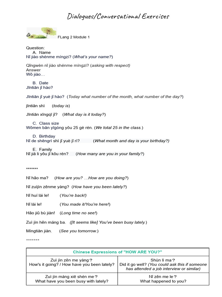 DialoguesConversationalExercises FLANG2 | PDF