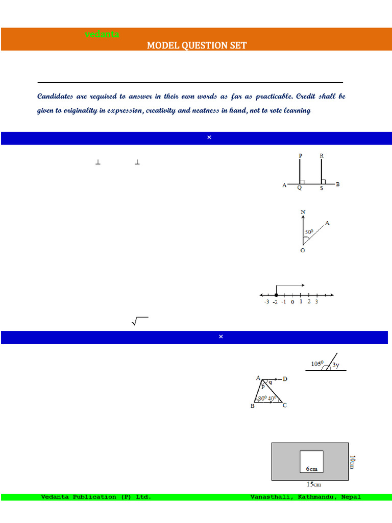 Class VI Mathematics Model Questions | PDF | Geometry | Elementary Geometry