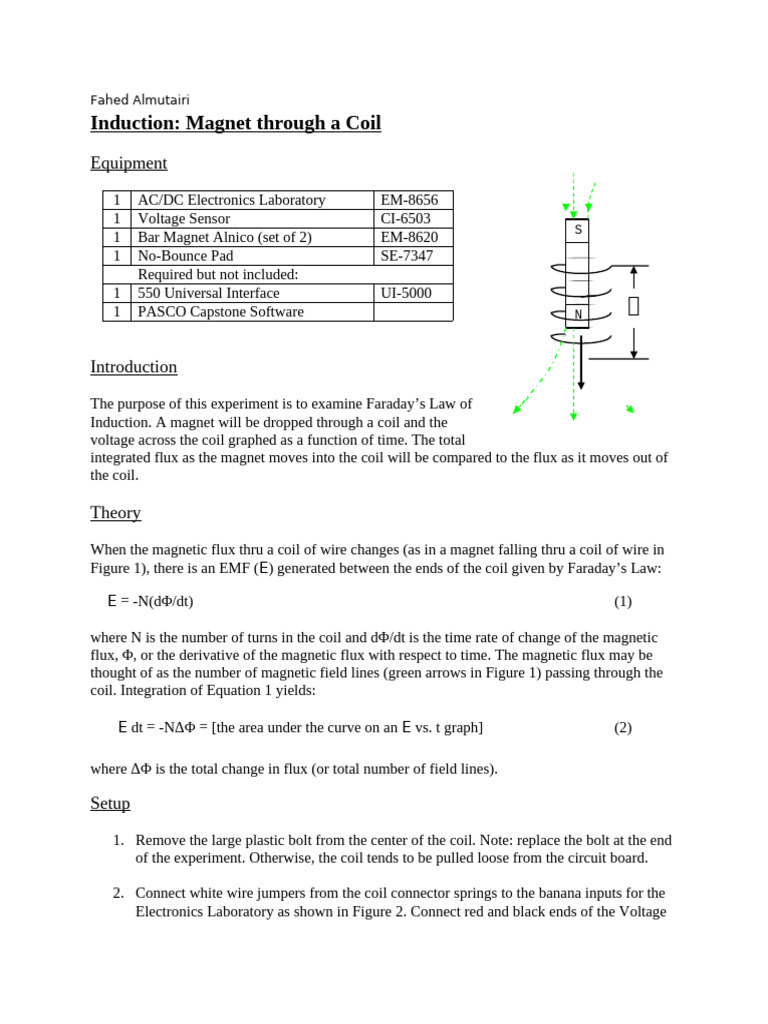 Lab Induction Magnet Through A Coil | PDF | Electromagnetic Induction ...