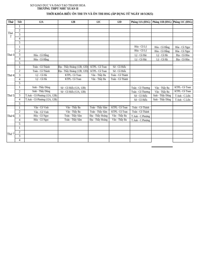 Tkb Chiều Ôn Thi Tn Và Hsg | PDF