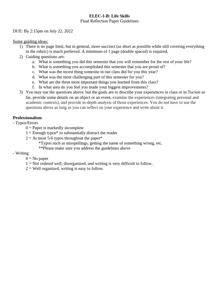 Final Reflection Paper Guidelines | PDF