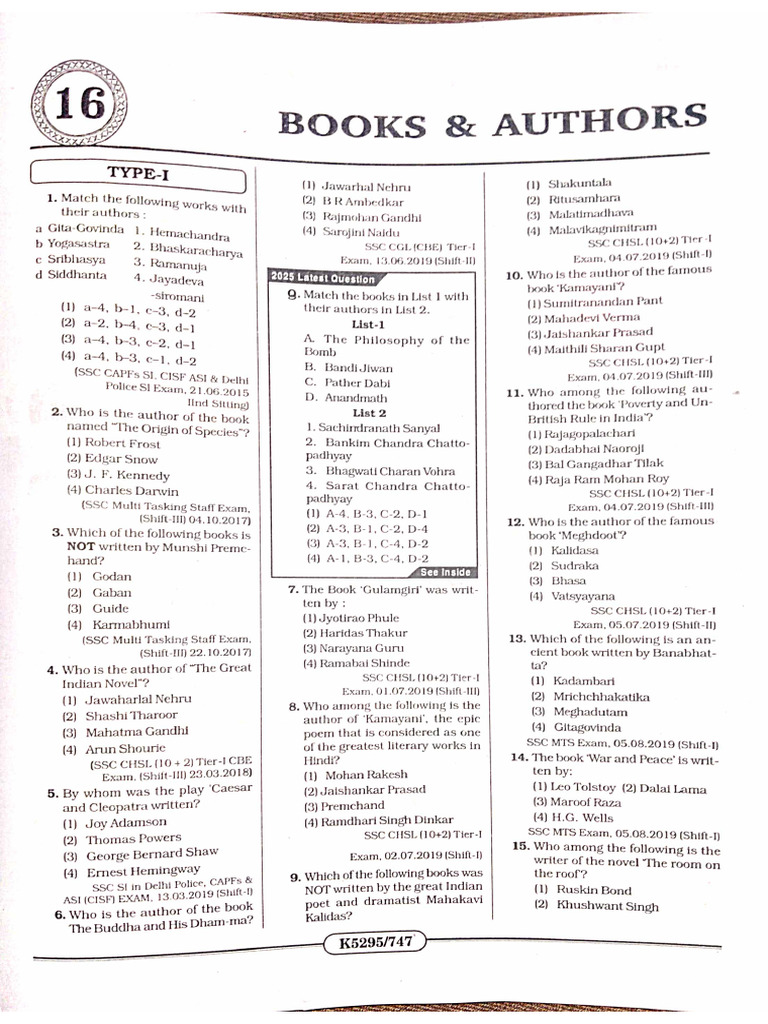 PYQ - Books and Author's (English) | PDF