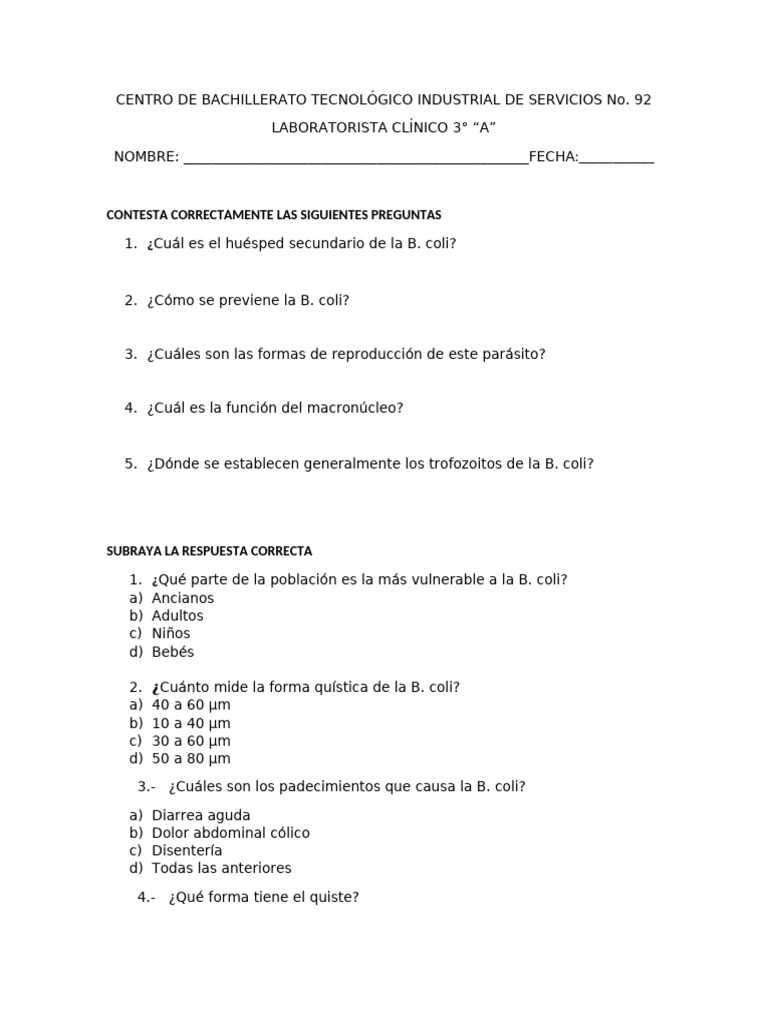 PREGUNTAS B Coli | PDF