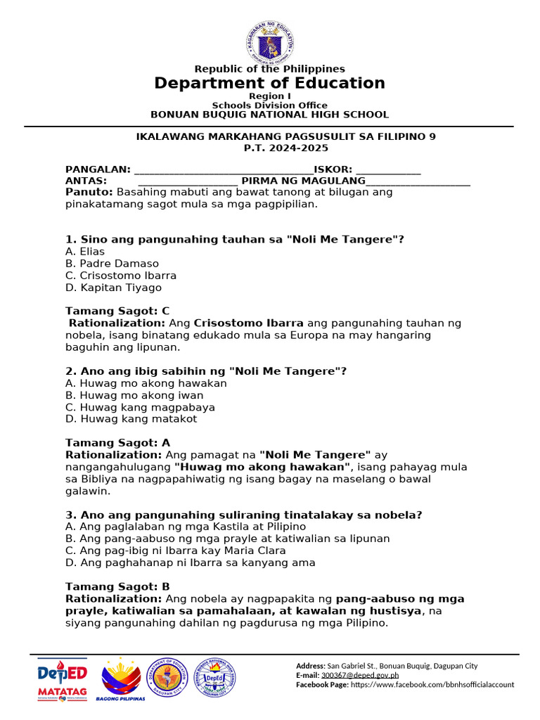 Ikaapat na Markhang Pagsusulit Filipino 9 Awtput | PDF
