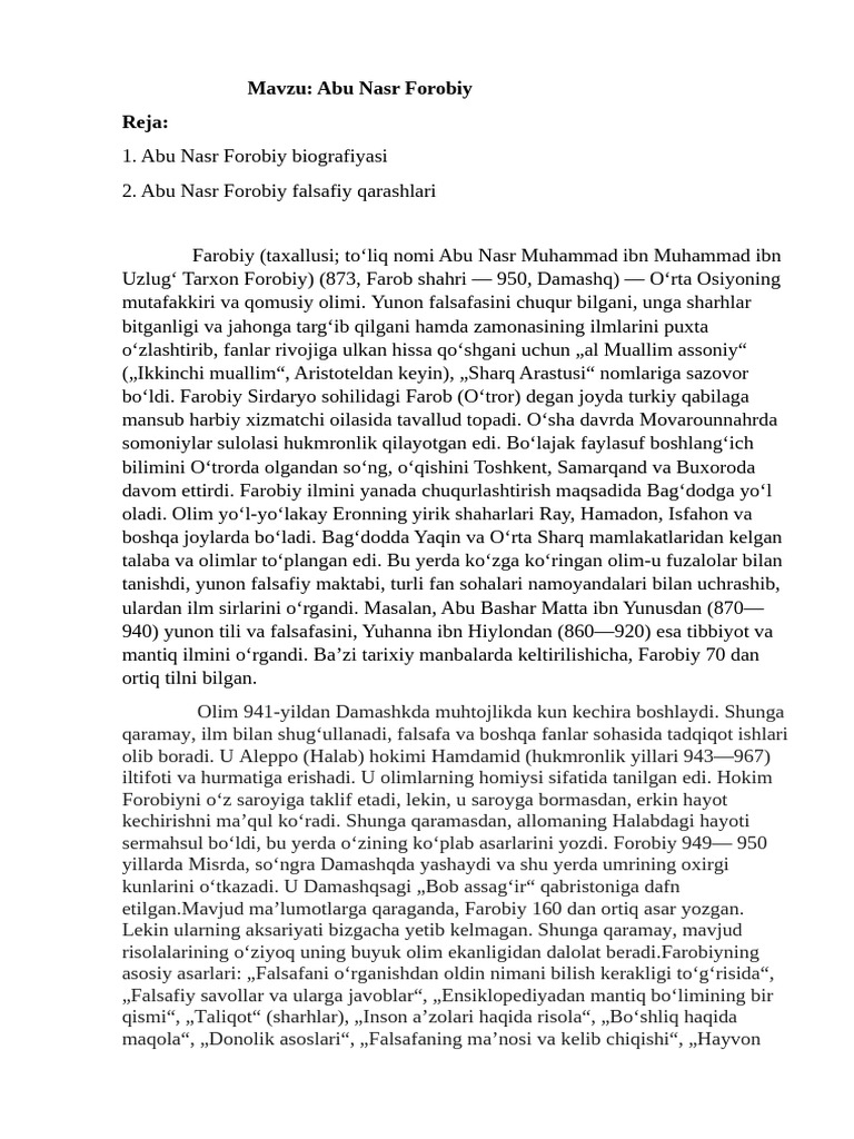 Abu Nasr Forobiy | PDF
